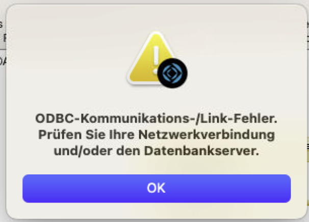 FileMaker ODBC-Kommunikations-/Link-Fehler. Prüfen Sie Ihre Netzwerkverbindung und/oder den ...